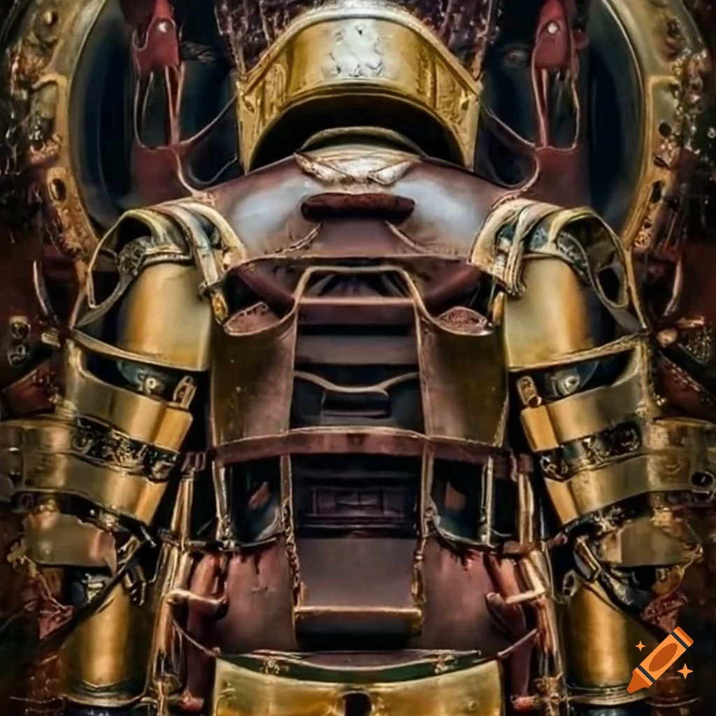 Steampunk medieval magic exoskeleton suit with vertical symmetry on Craiyon