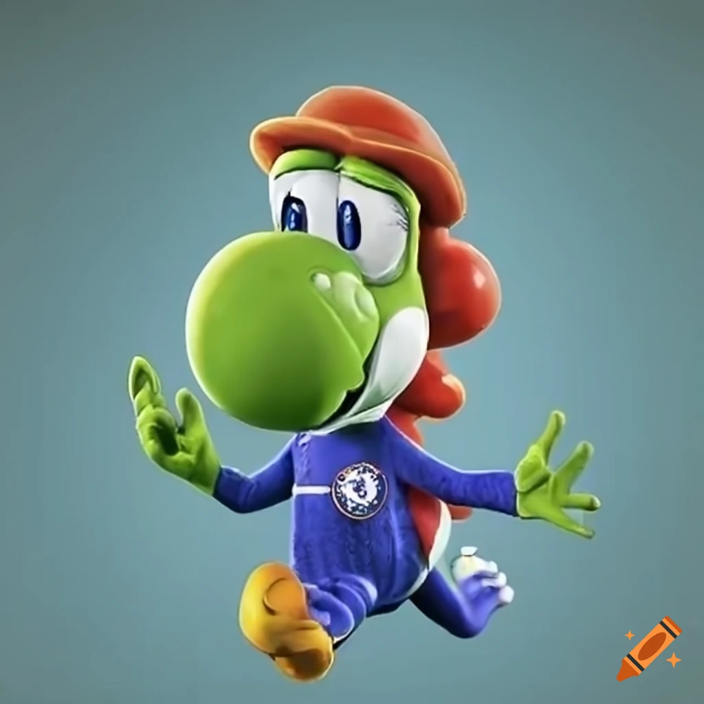 Yoshi wearing chelsea player uniform on Craiyon