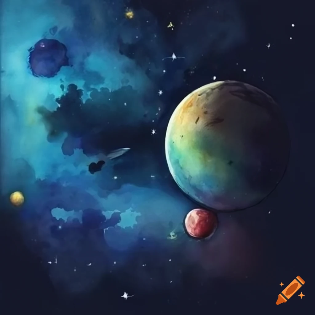 Space themed watercolor painting on Craiyon