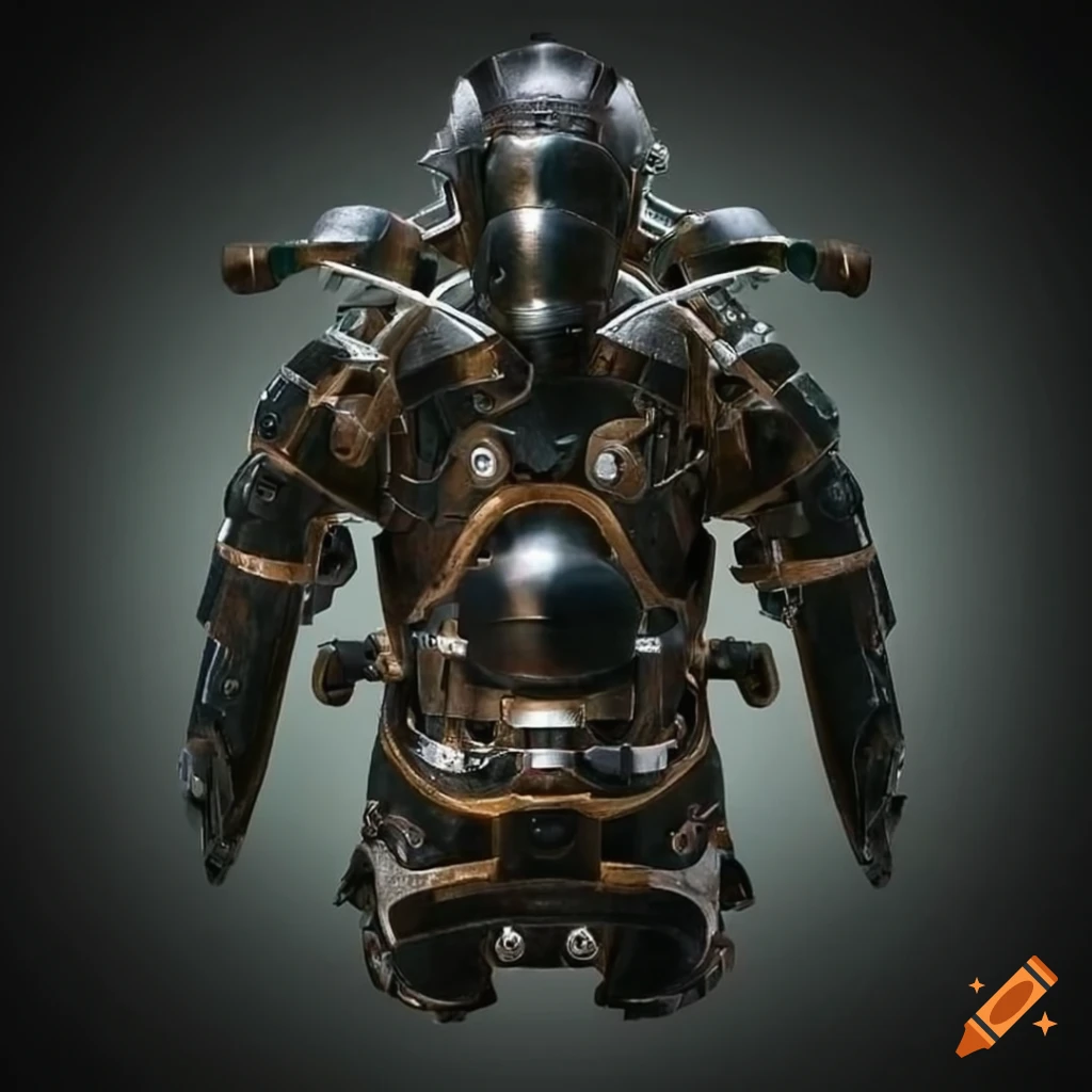 Medieval magic exoskeleton suit in front view with vertical symmetry on ...