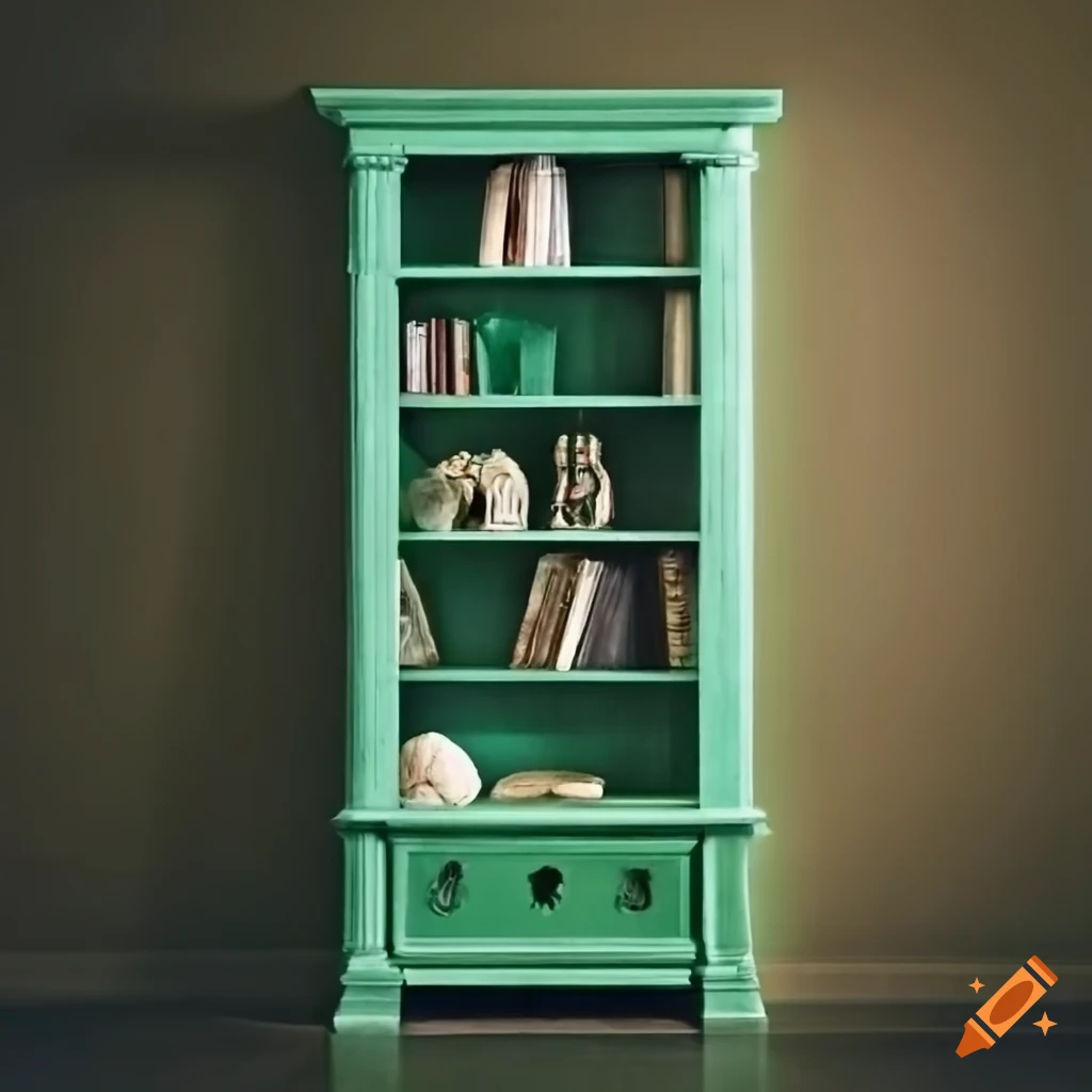 Light green tall cozy-style bookcase on Craiyon