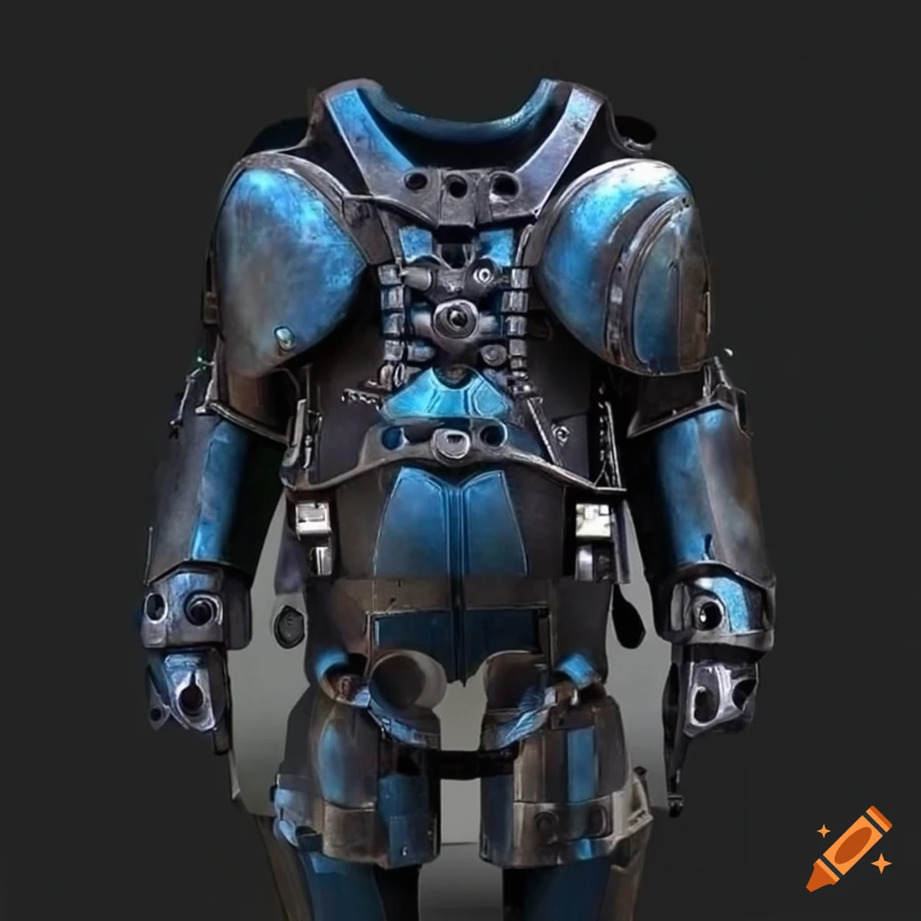 Medieval magic exoskeleton front view with vertical symmetry on Craiyon