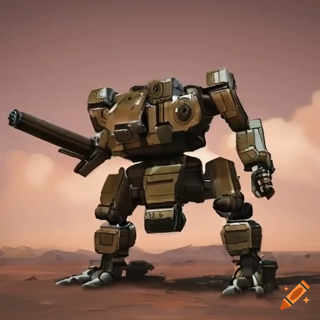 Battle mech with rotary cannon and missile launcher on Craiyon