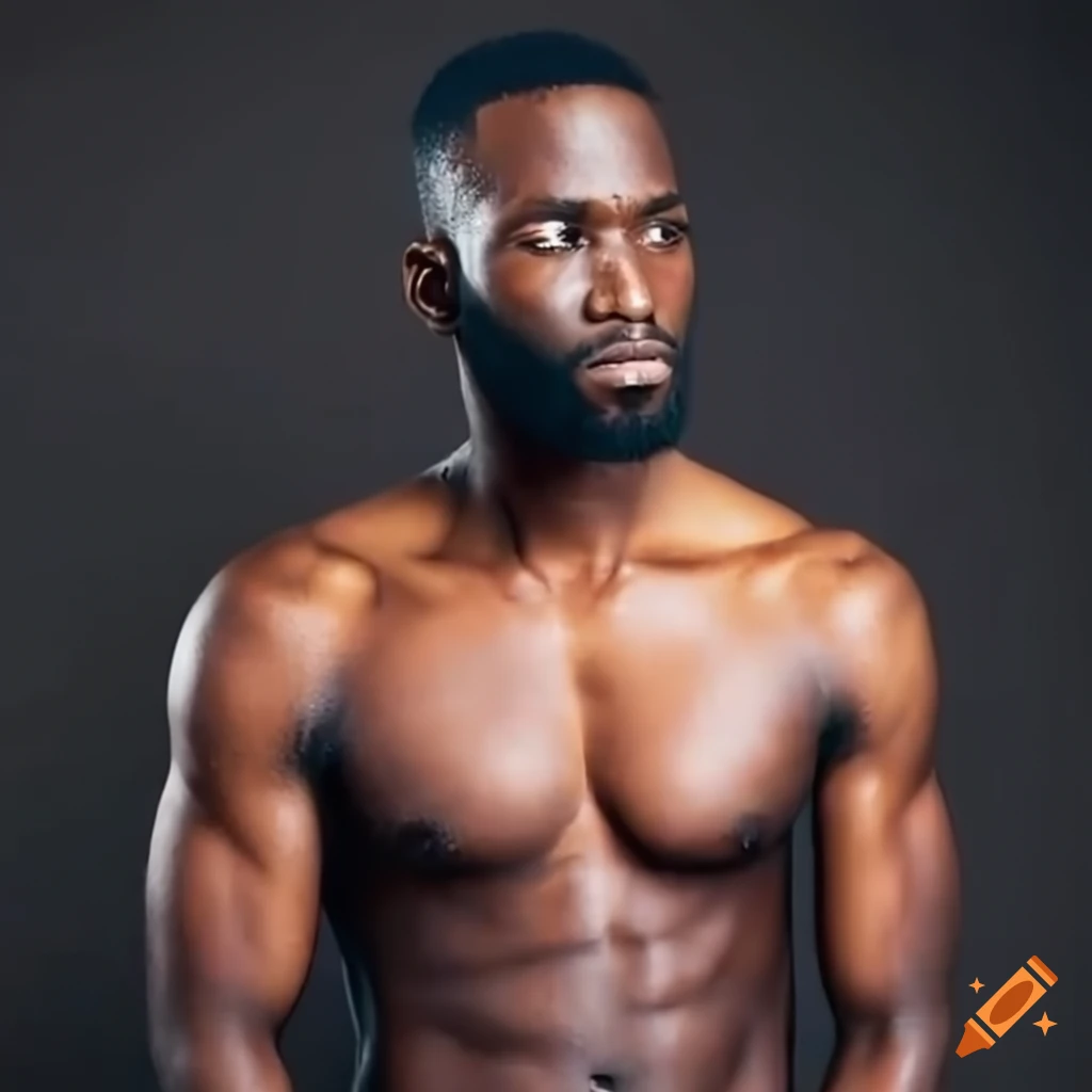 Muscular African young man with facial hair in contemplation on Craiyon