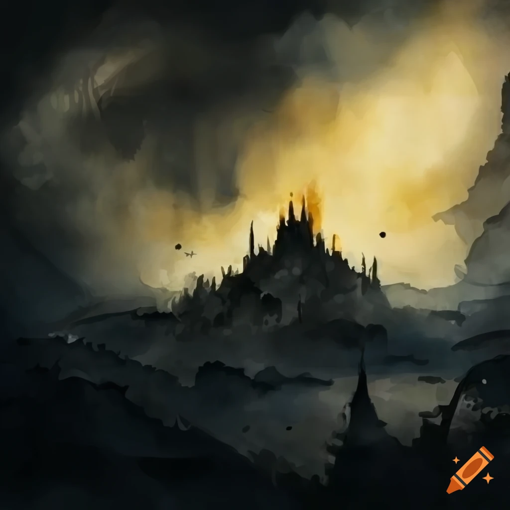 Dark souls inspired landscape in watercolor style on Craiyon