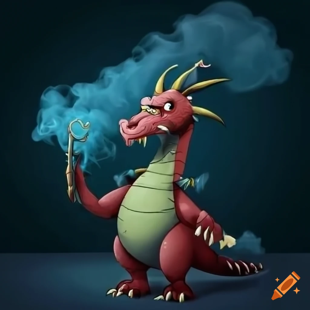 Cartoon dragon exhaling smoke on Craiyon