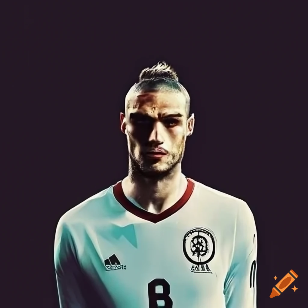 English football player Andy Carroll in national team colors on Craiyon