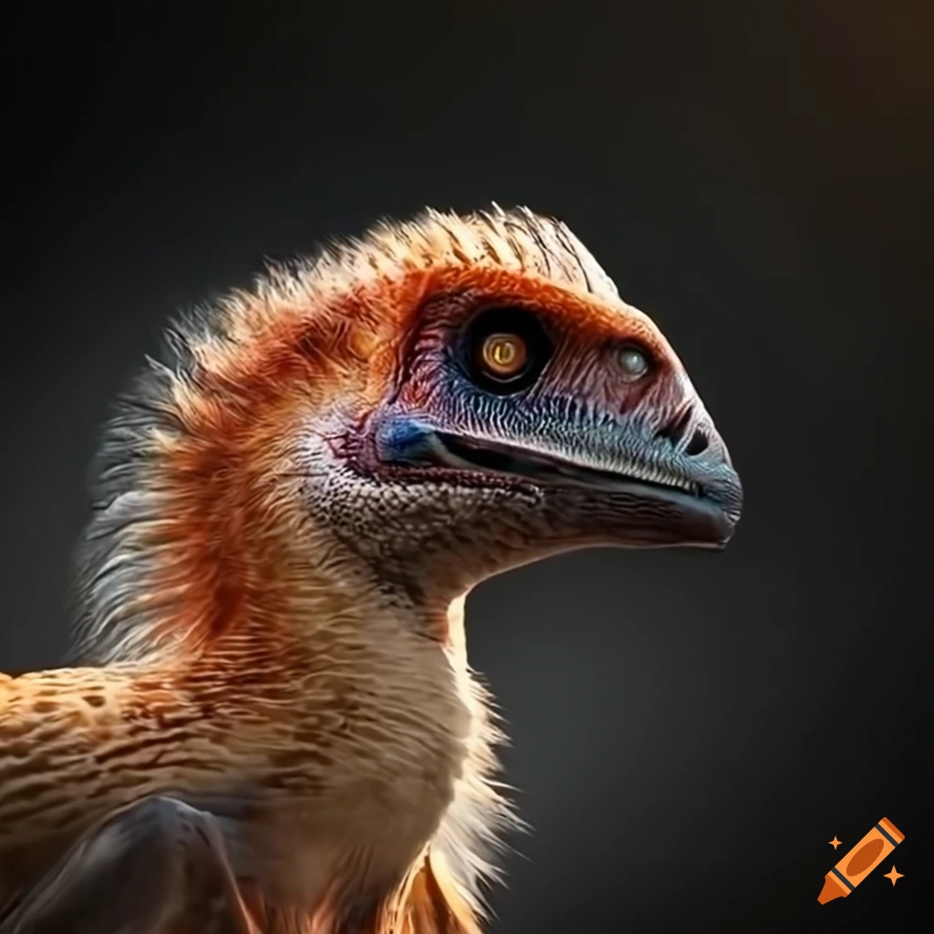 Feathered velociraptor in the Mongolian desert on Craiyon