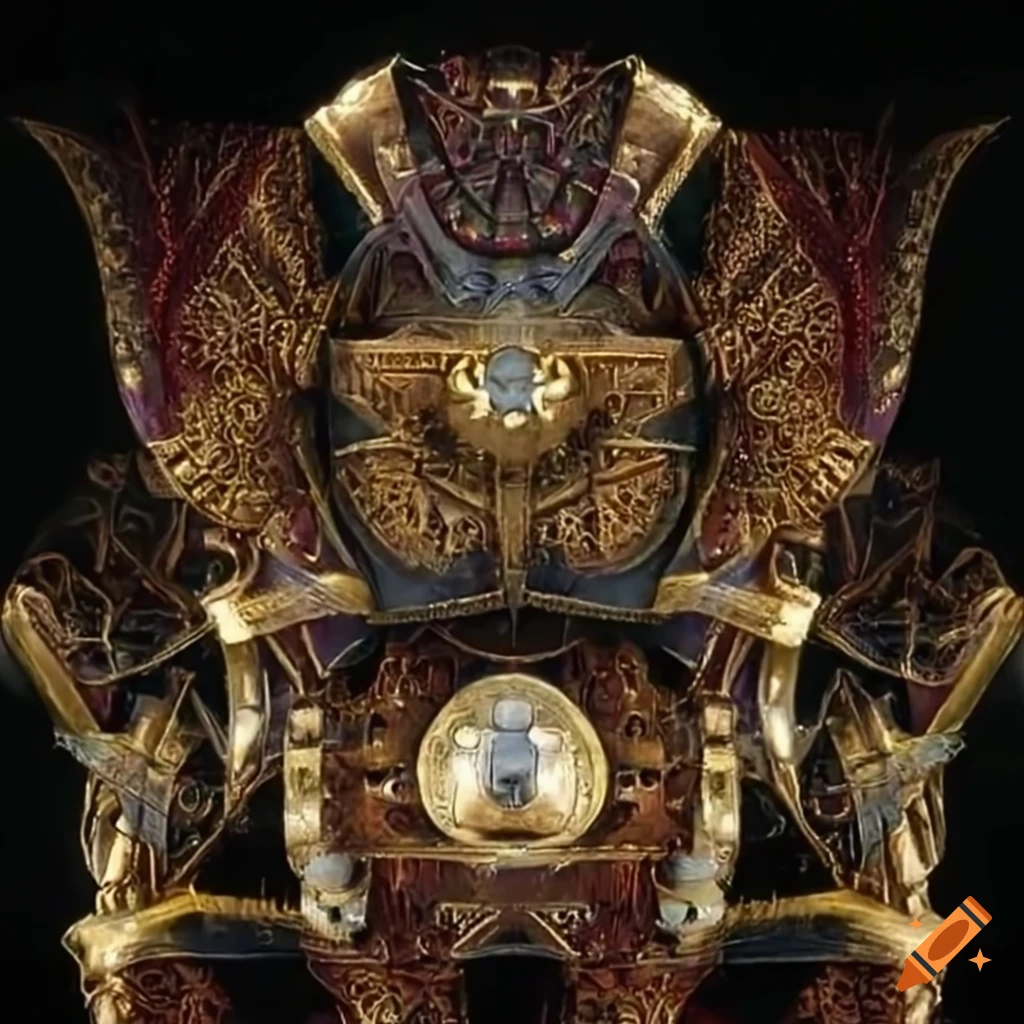 Steampunk medieval magic exoskeleton suit with front view on Craiyon