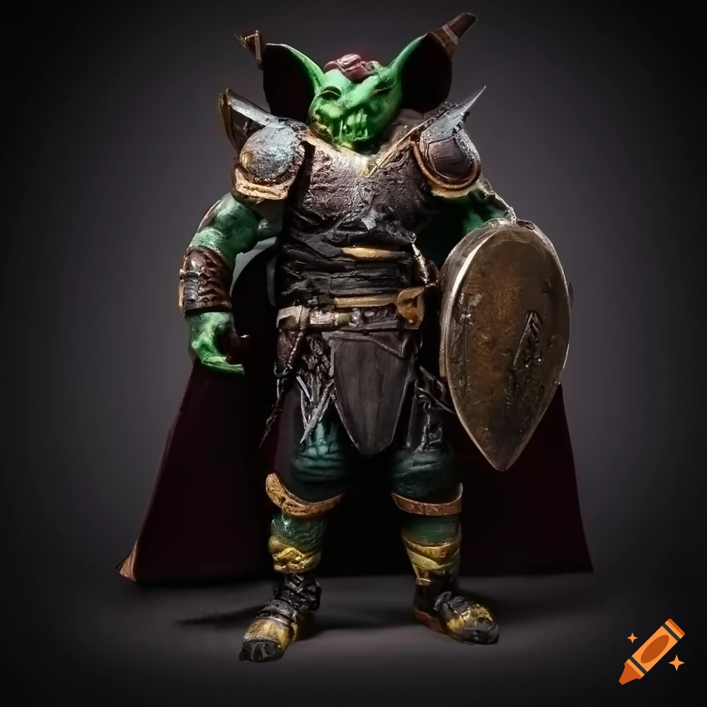 A goblin with shield and spiked club on a plain background on Craiyon