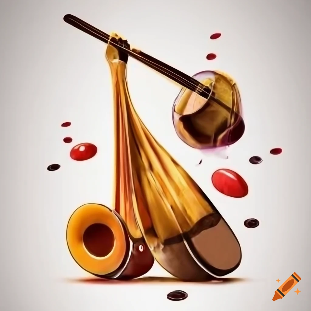 Trio of musical instruments with food on Craiyon