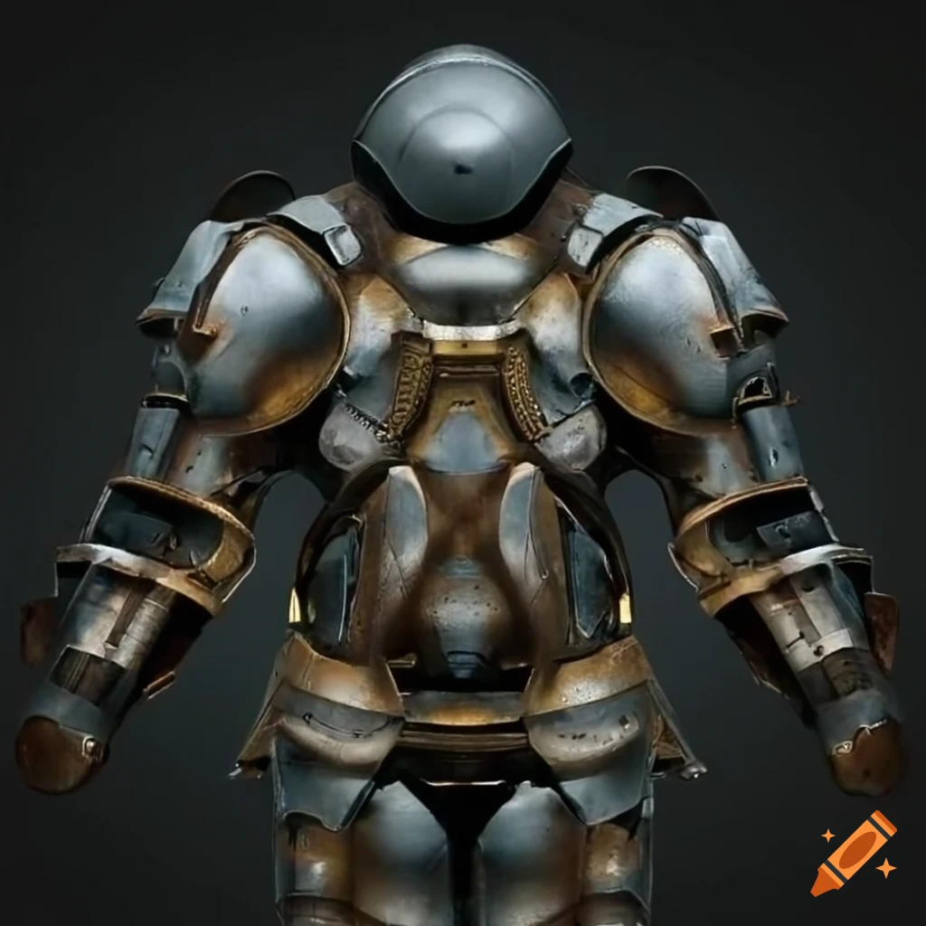 Medieval magic exoskeleton suit in frontal view with vertical symmetry ...