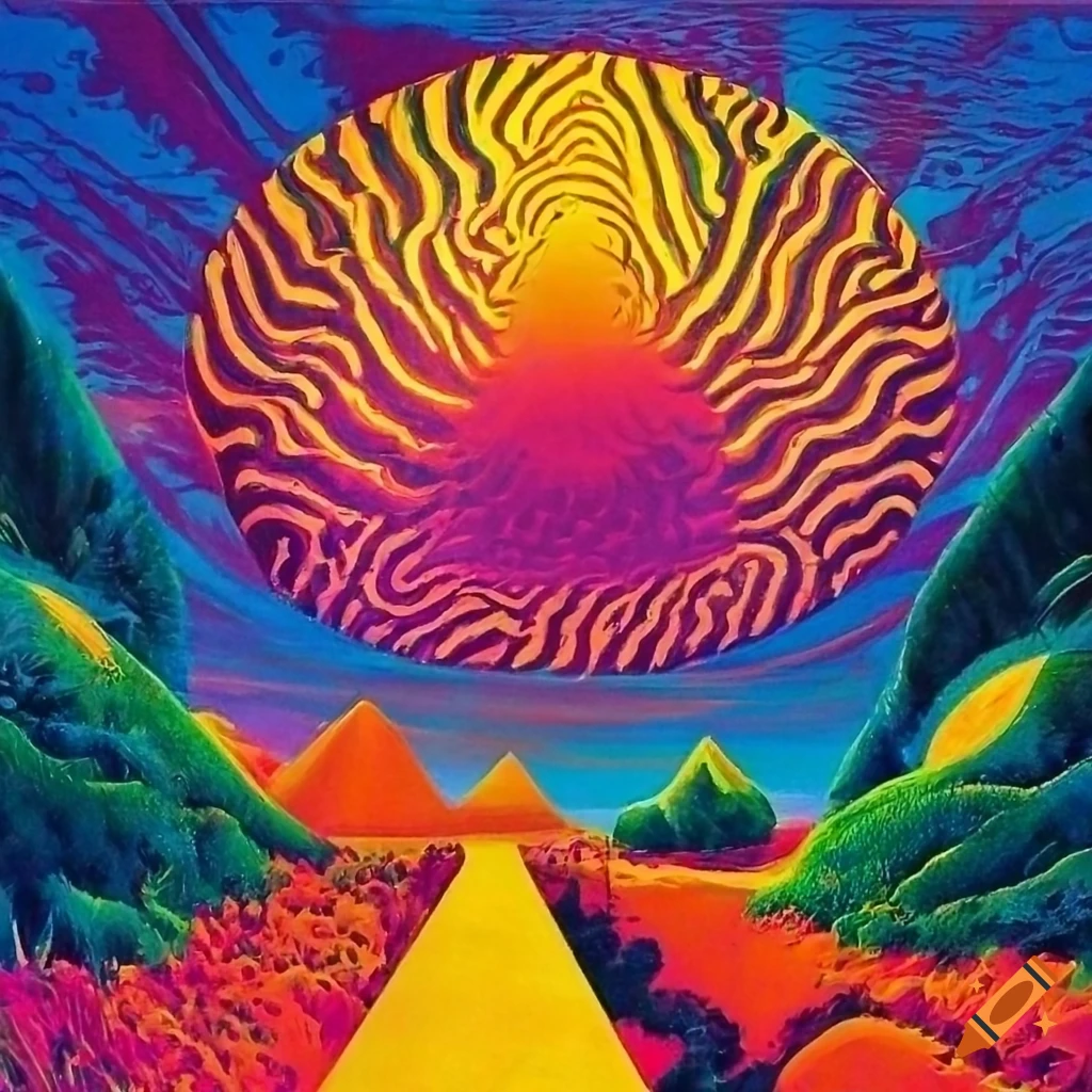Vintage psychedelic album cover inspired by 1972 concert on Craiyon