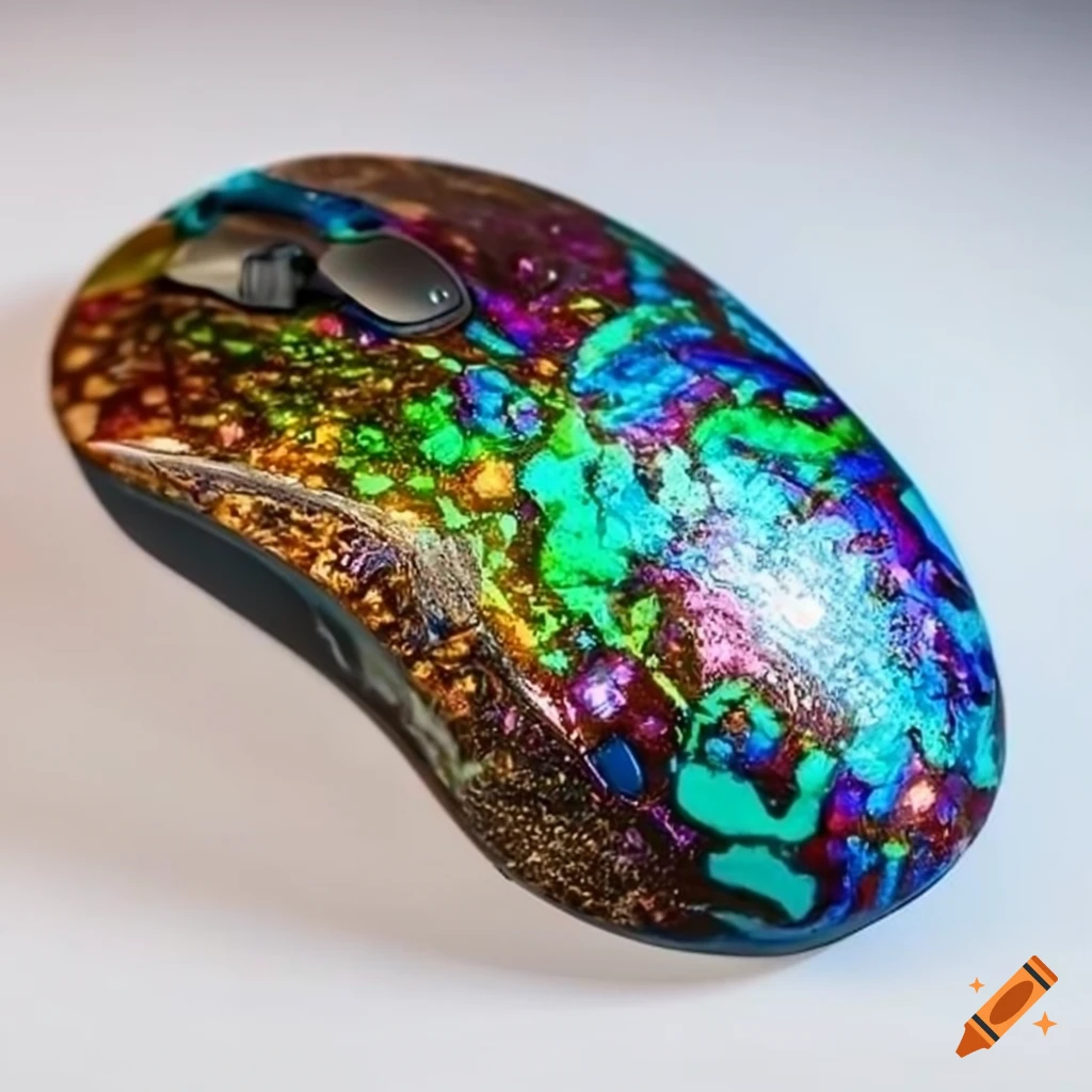 Unique computer mouse made of meteorite pieces and colorful ceramic on ...