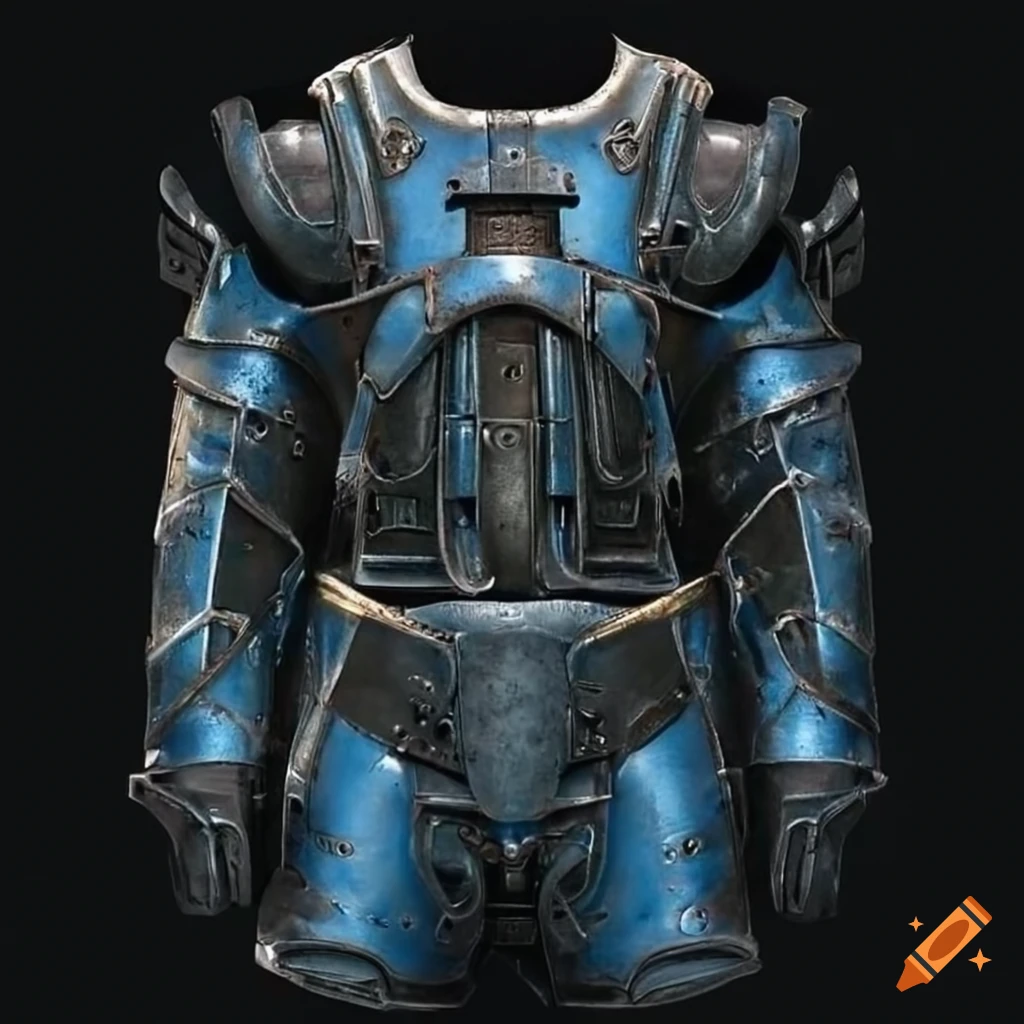 Front view of a medieval magic exoskeleton suit with vertical symmetry ...