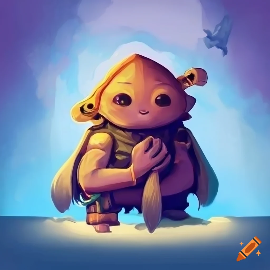 Children's book illustration with an alien in cute rpg style on Craiyon