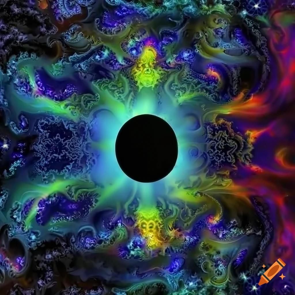 Black keyhole void surrounded by colorful fire singularity and cosmic ...