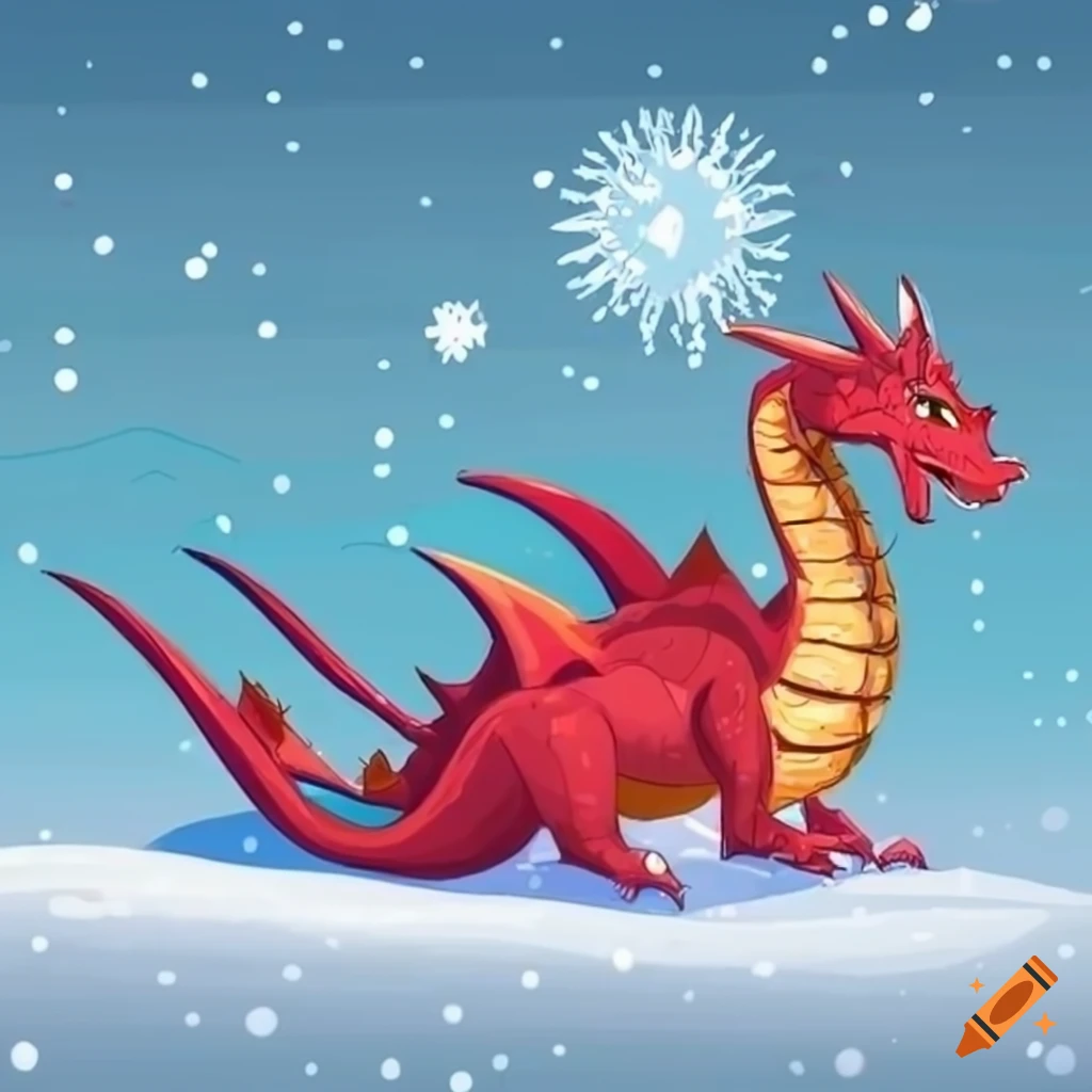 Dragon skiing on snow in a cartoon style on Craiyon