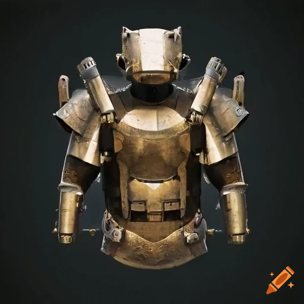 Medieval magic exoskeleton suit from the front view with vertical ...