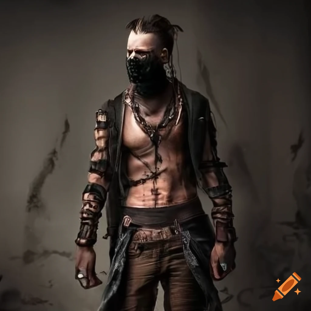 Modern punk male ninja in wasteland-inspired attire on Craiyon