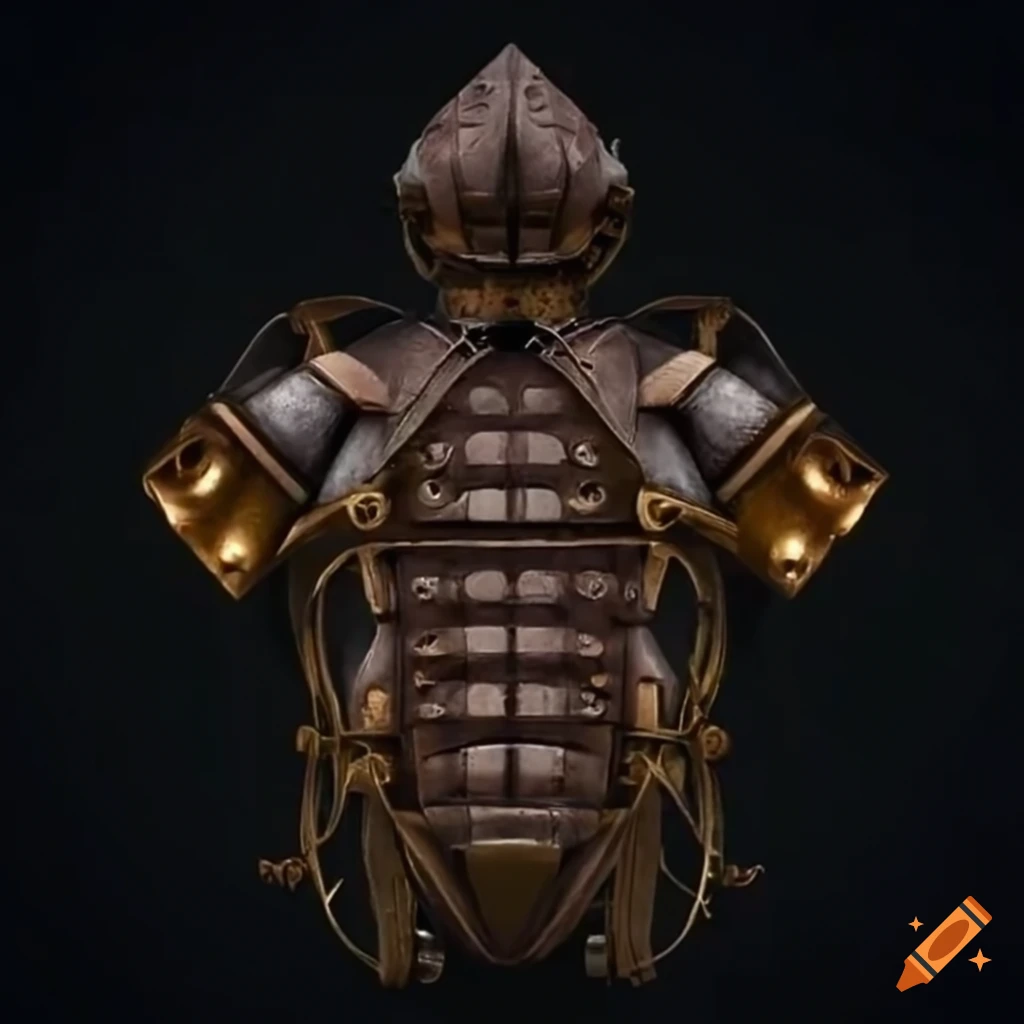 Steampunk medieval magic exoskeleton suit with vertical symmetry on Craiyon