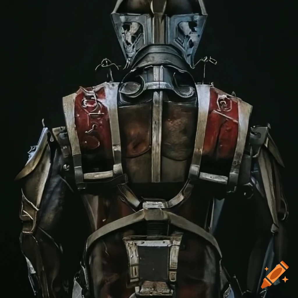 Medieval magic exoskeleton suit with symmetrical front view on Craiyon