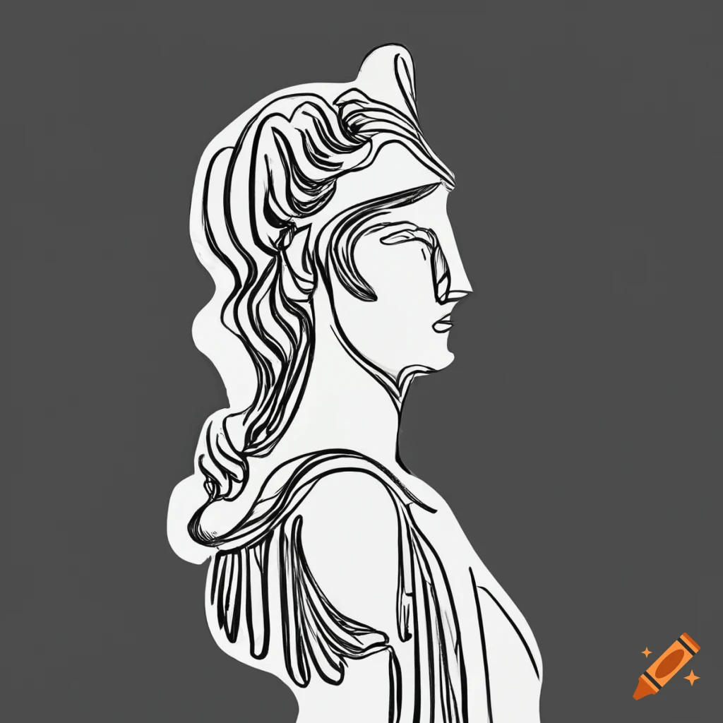 Single line drawing of athena in black and white on Craiyon