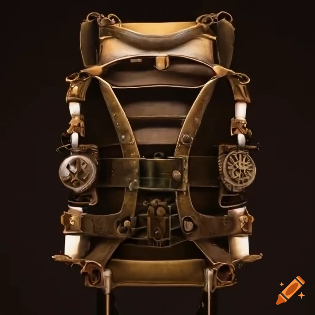 Steampunk medieval magic exoskeleton suit front view on Craiyon