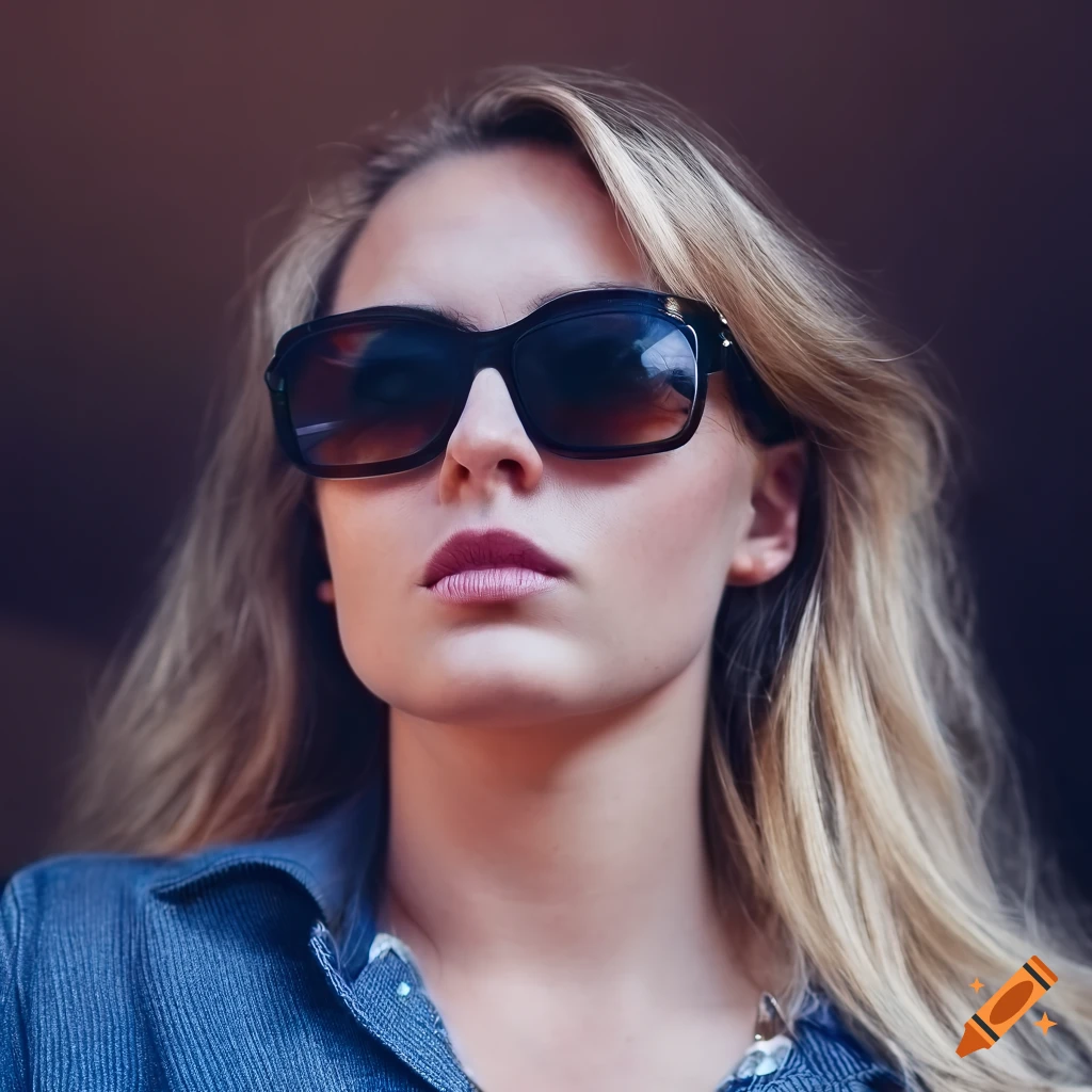 Blonde Swedish Woman With Large Black Sunglasses In A Low Angle Shot On