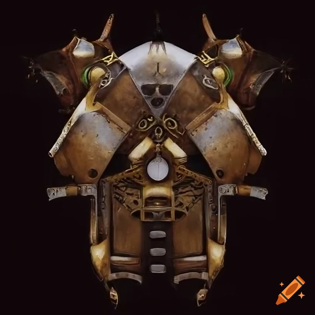 Steampunk medieval magic exoskeleton suit with vertical symmetry on Craiyon