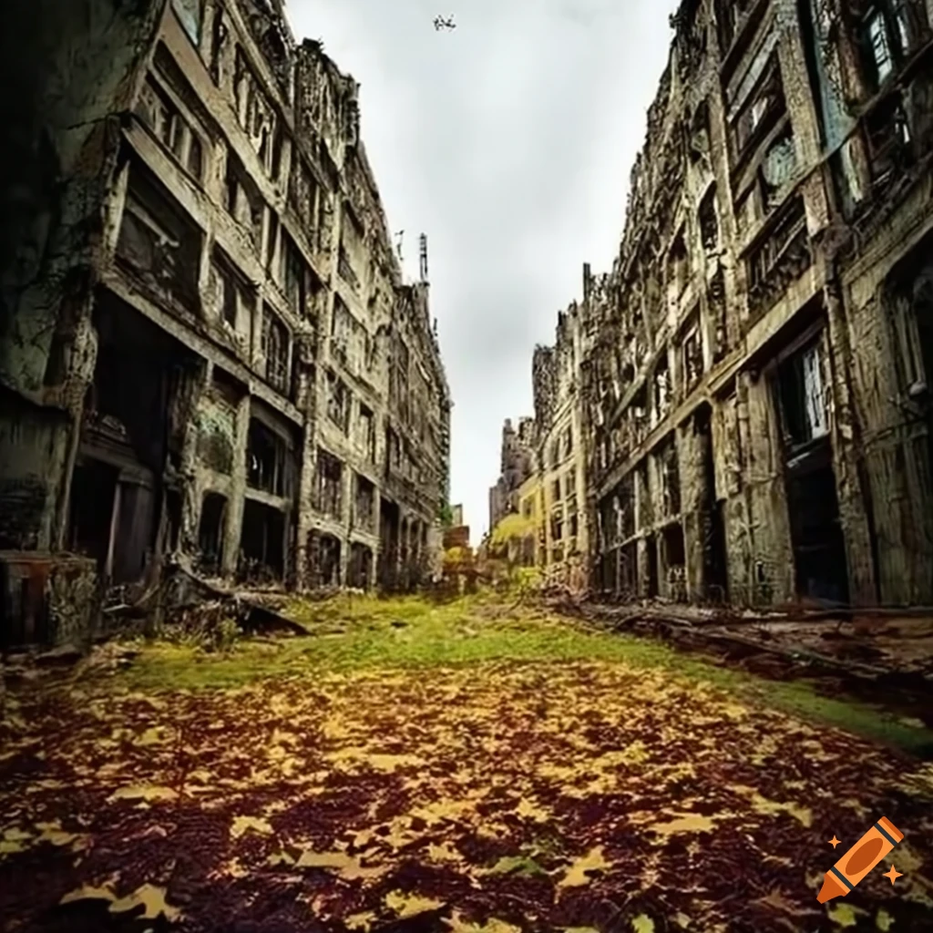 Abandoned cityscape overtaken by nature on Craiyon