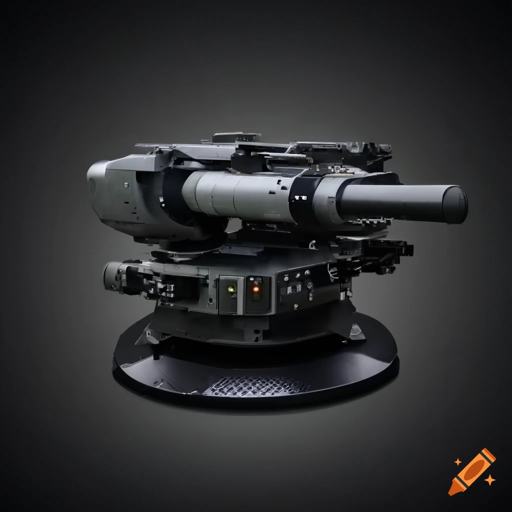 Cybernetic missile turret in red against a plain background on Craiyon