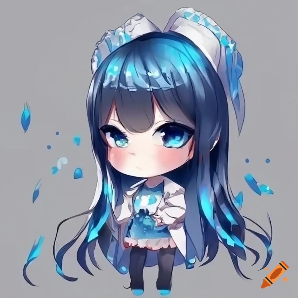 Anime girl ice chibi with black hair on Craiyon