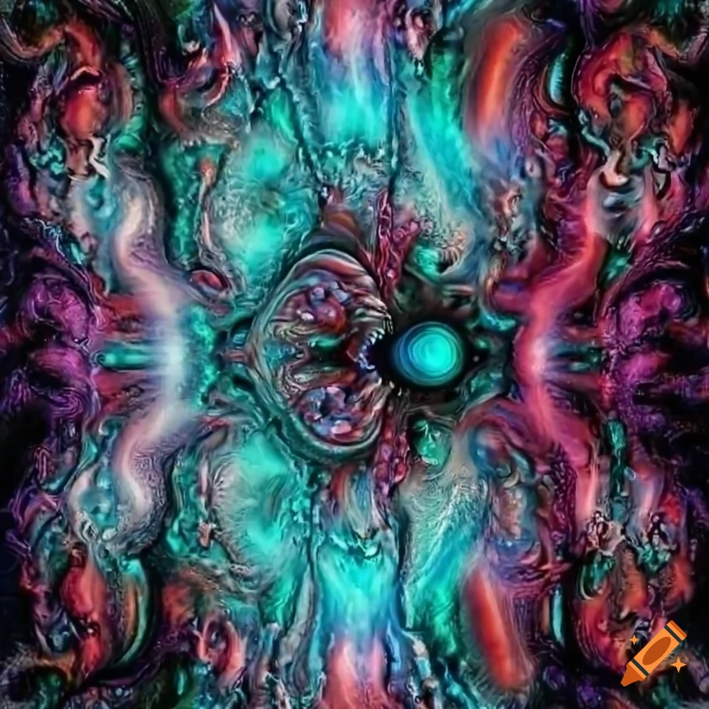 Surreal chromadepth 3D stereoscopic fractal cybernetic alien creature ...