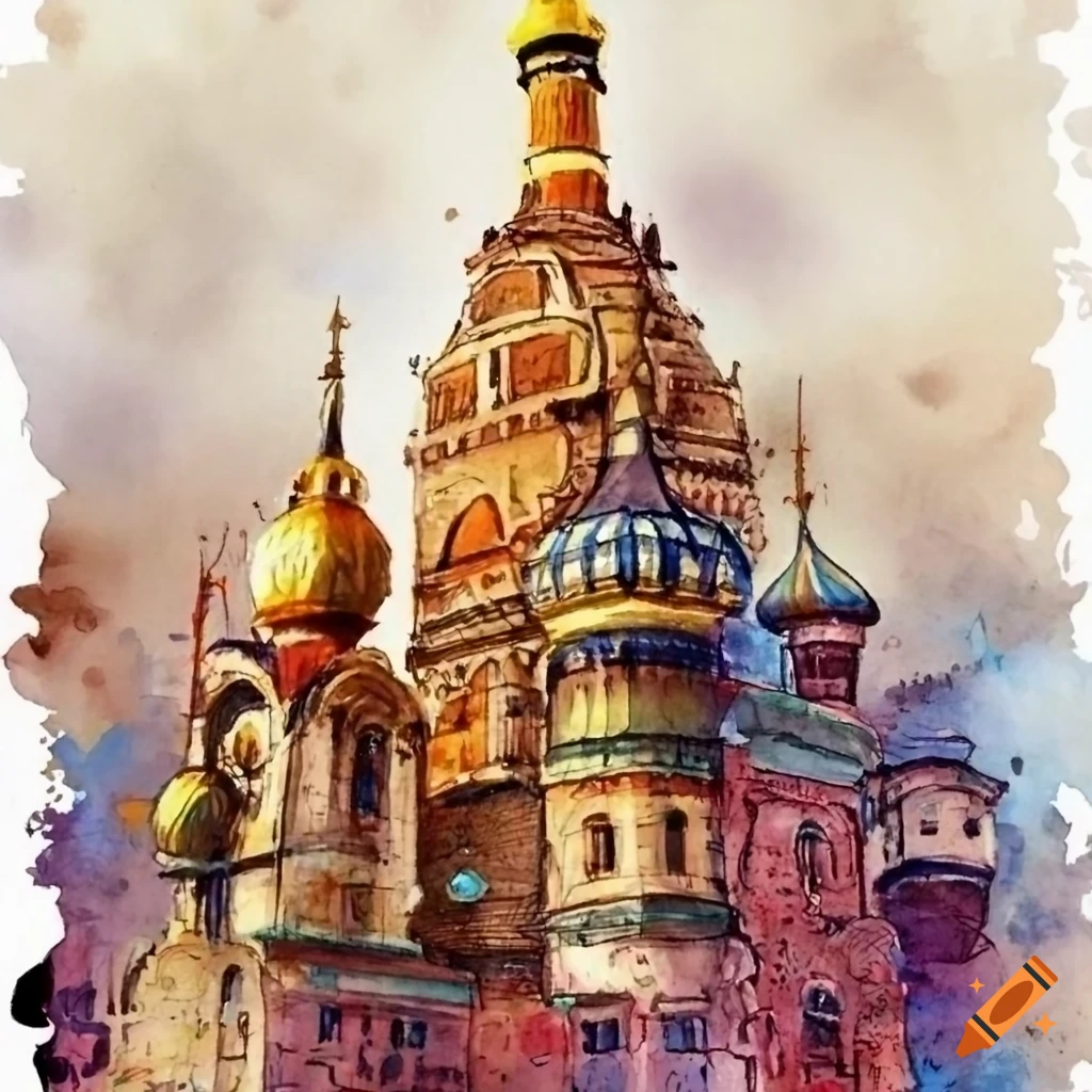 Russian steampunk city in watercolor style on Craiyon