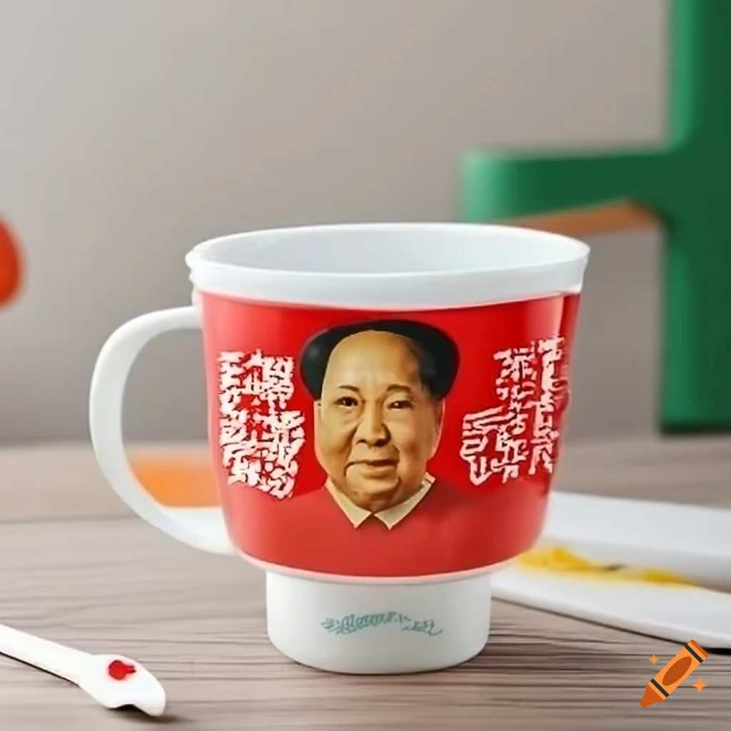 Mao Zedong-themed instant noodle cup with Chinese characters on Craiyon
