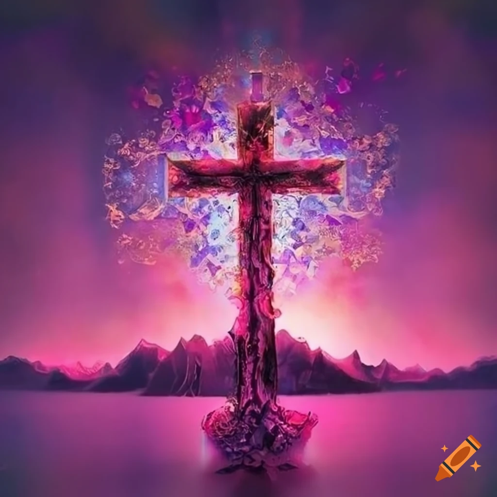 Radiant Christian cross with shimmering pink accents on Craiyon