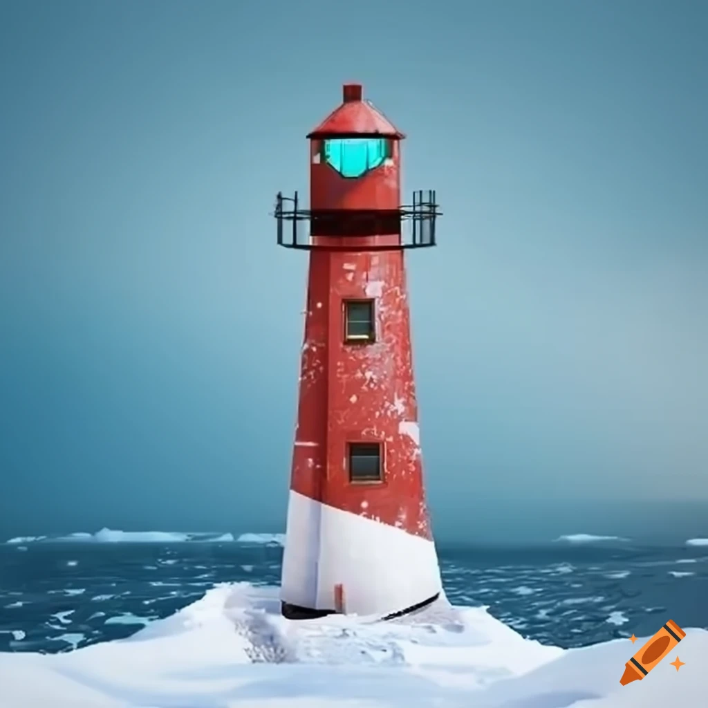 Snowy beach lighthouse mech on Craiyon