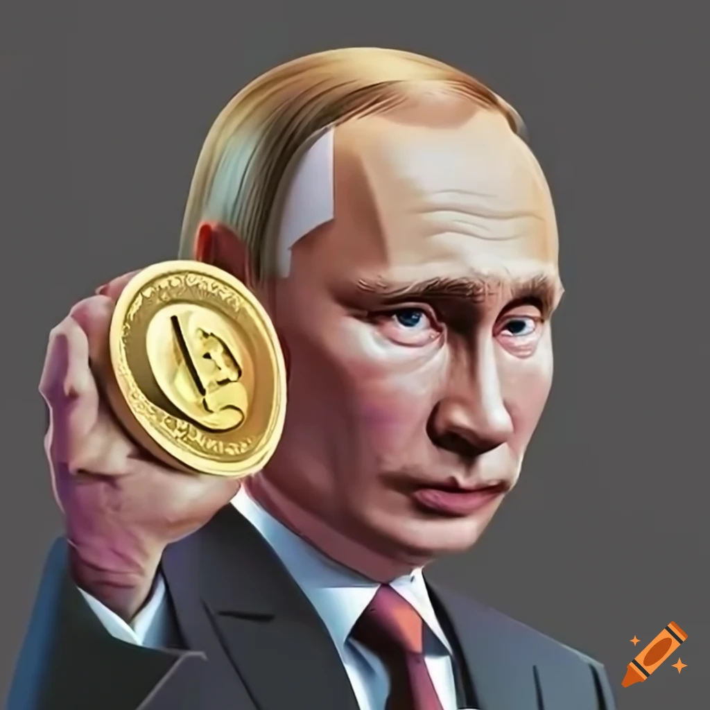 Vladimir putin holding a coin with solana logo on Craiyon