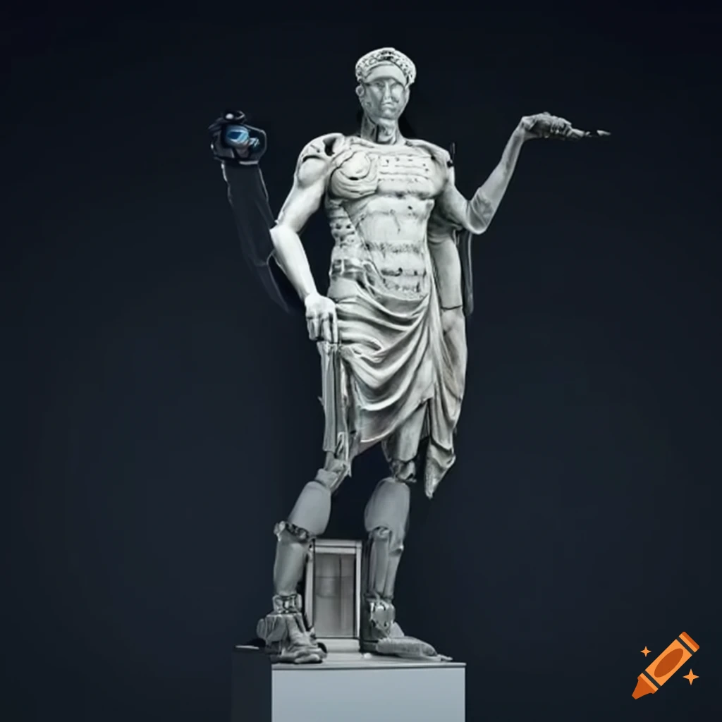 Futuristic julius caesar statue depicted as a robotic cyborg on Craiyon