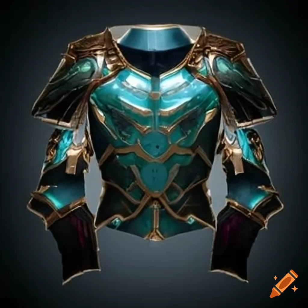 Front view of magic body armor with intricate design on Craiyon