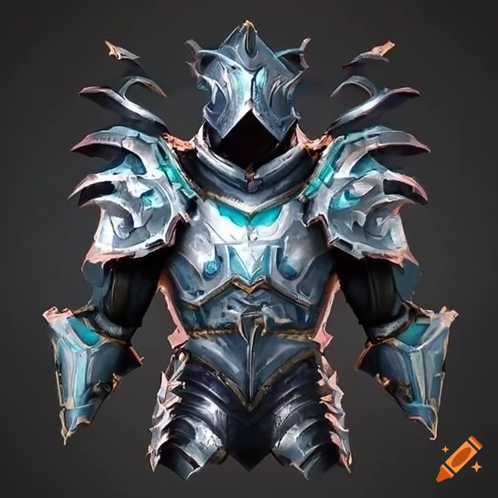 Armor-clad magical warrior in heavy armor from the front on Craiyon