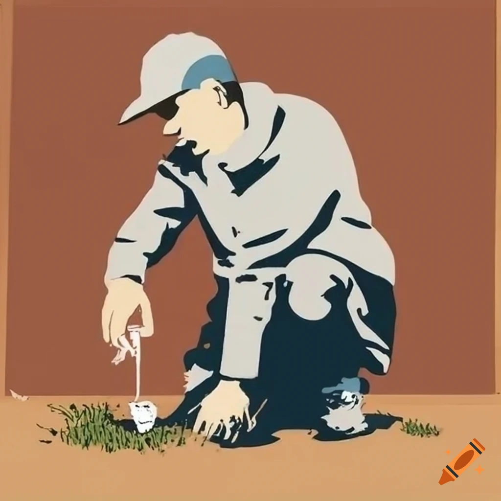 Banksy three-tone artwork of man planting a seed on Craiyon