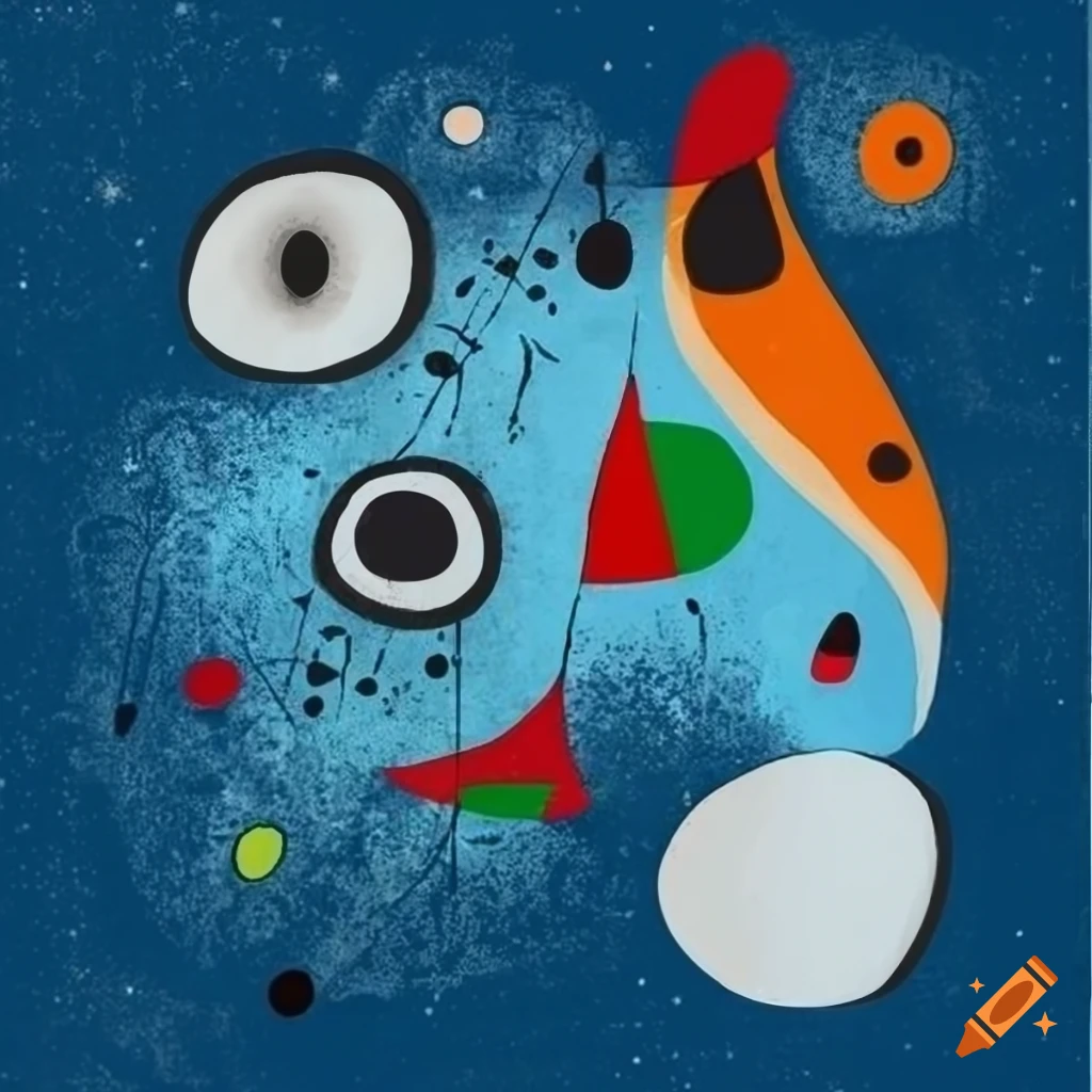 Surrealist cosmic creatures and plants in miro painting style with red ...