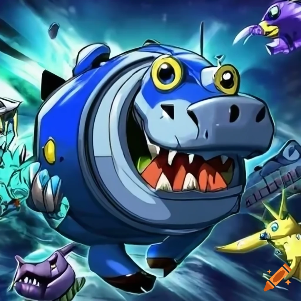 Hippopotamus-themed digimon combined with a submarine on Craiyon