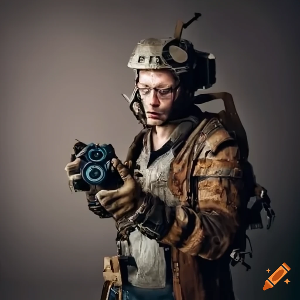 Post-apocalyptic engineer with a robot controller on Craiyon