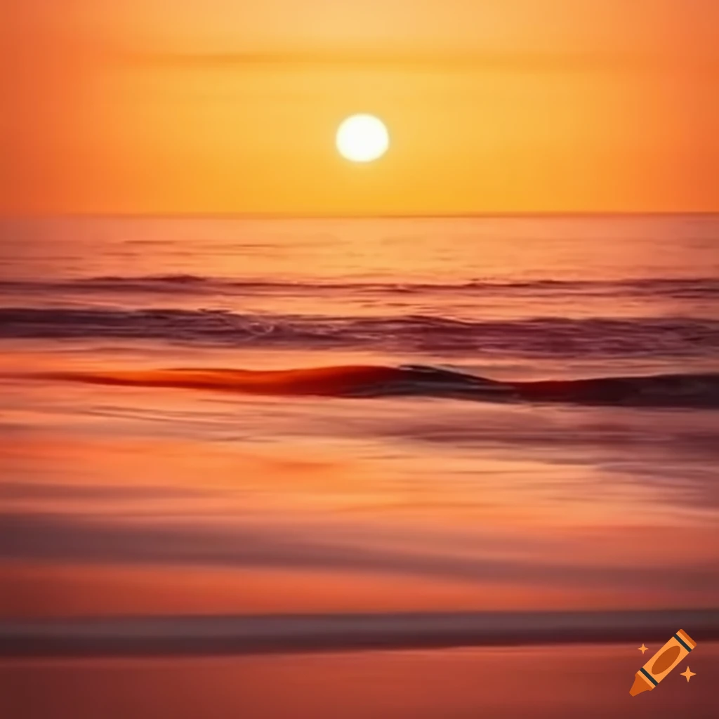 Pale orange surf board on fine sand at dawn on Craiyon