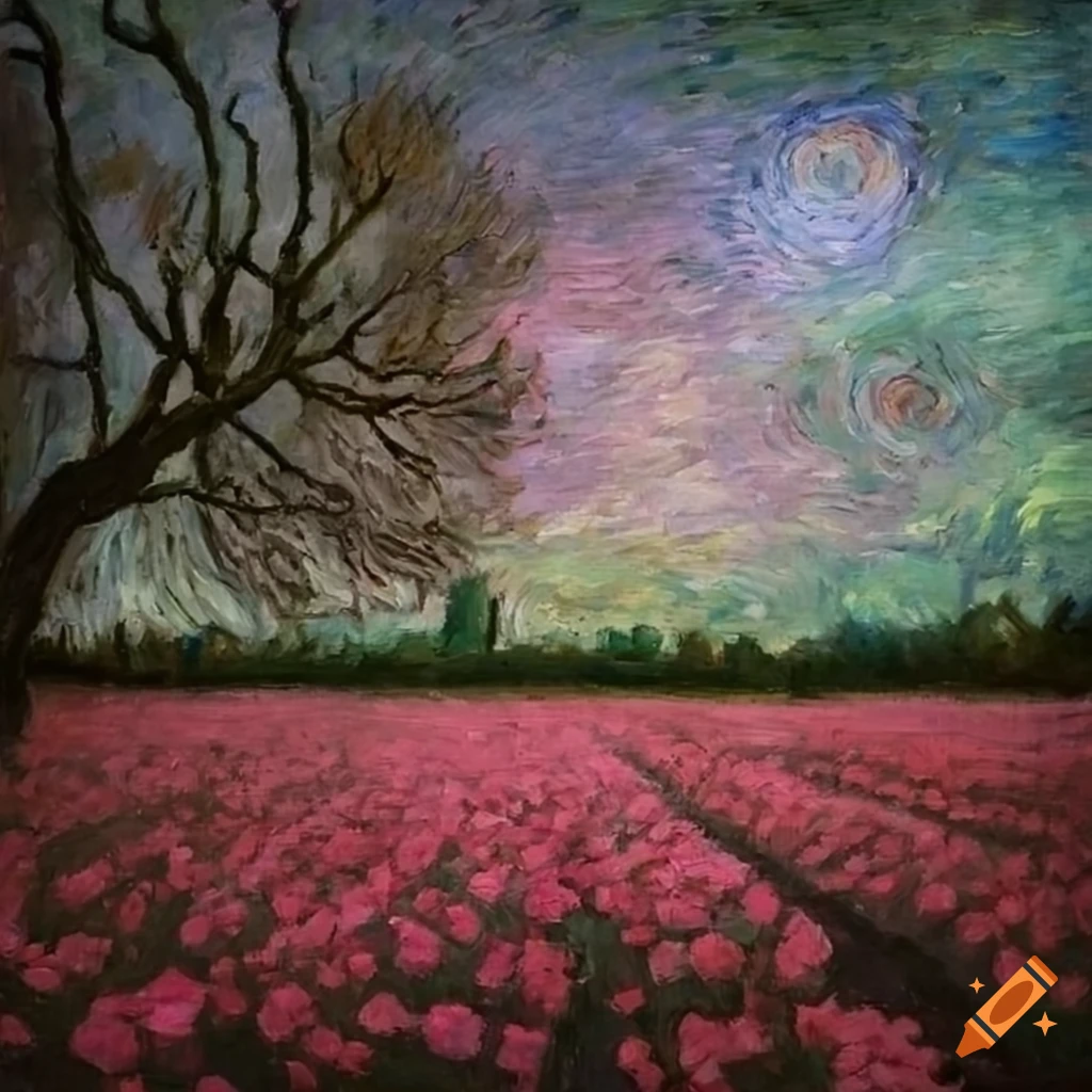 Field of pink roses in van gogh style on Craiyon