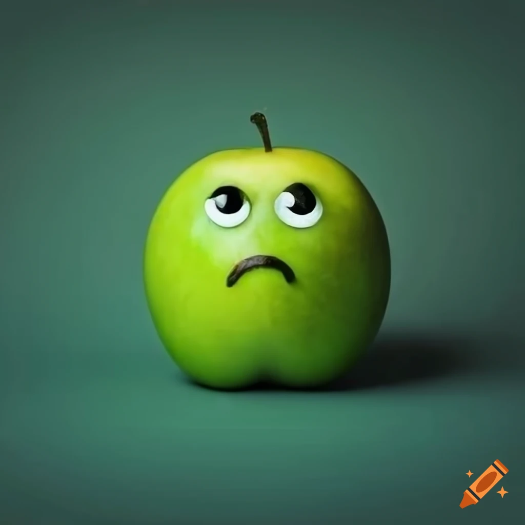 Sad green apple with feet and hands on Craiyon