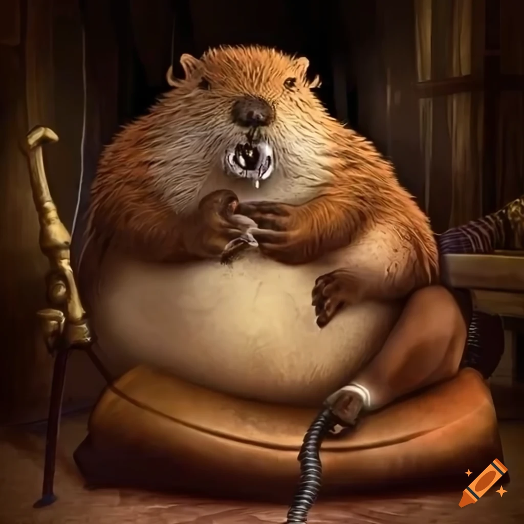 Fat beaver smoking a hookah on pillows in a medieval fantasy setting on ...